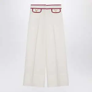 Valentino Garavani Virgin Wool And Silk Trousers With Gold V Detail - Multicolor