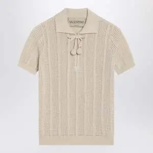 Valentino Garavani Ivory Cotton Knit Polo Shirt