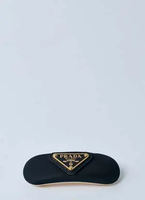 Prada Re-nylon Hair Clip With Logo Plaque - Black
