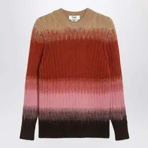 Fendi Fendi Mohair And Wool Blend Striped Crew Neck Sweater Brown