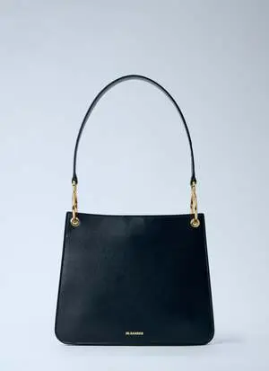 JIL SANDER Structured Leather Shoulder Bag - Black