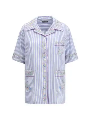 Dolce & Gabbana Striped Embroidered Floral Short-sleeve Shirt