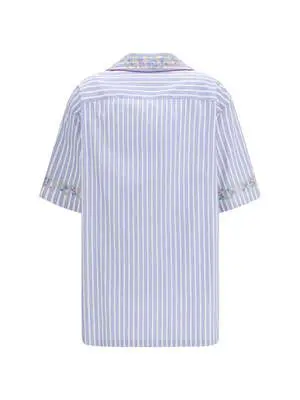 Dolce & Gabbana Striped Embroidered Floral Short-sleeve Shirt
