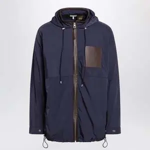 Loewe Navy Technical Micro-ripstop Hooded Jacket With Leather Trims - Blue