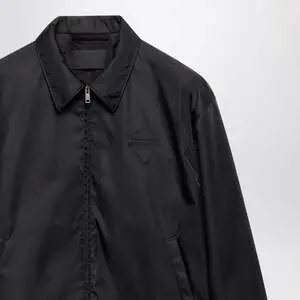 Prada Re-nylon Zip Jacket With Logo Detail - Black