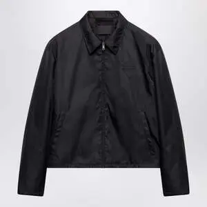 Prada Re-nylon Zip Jacket With Logo Detail - Black