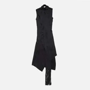 Acne Studios Sleeveless Draped Satin Dress With Fringed Foulard Detail - Black