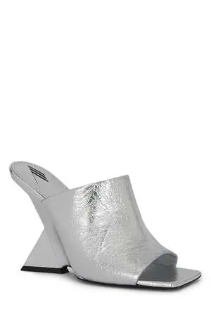 Attico Silver Metallic Leather Sculptural Heel Mules