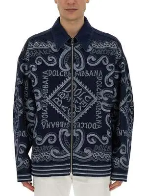 Dolce & Gabbana Navy Printed Cotton Cardigan - Blue