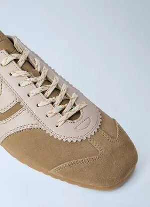 Dries Van Noten Suede Trimmed Low Top Sneakers - Cream
