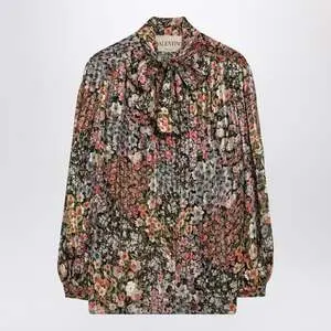Valentino Garavani Silk Blouse With Floral Print And Bow Detail