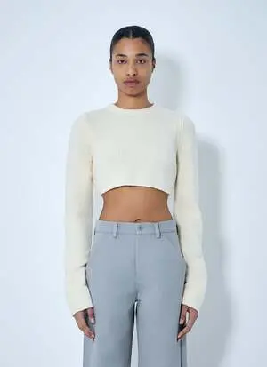 RIER Riere Cropped Wool Knit Sweater - Cream