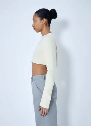 RIER Riere Cropped Wool Knit Sweater - Cream