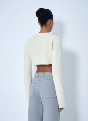 RIER Riere Cropped Wool Knit Sweater - Cream