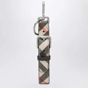 Burberry Check Coated Canvas Keychain With B Buckle - Cream