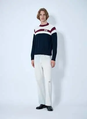 Marni Striped Crew Neck Sweater With Ribbed Trims