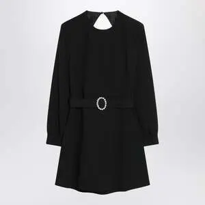 Saint Laurent Sable Mini Dress With Crystal Buckle Belt - Black