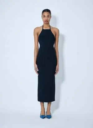 Jacquemus Halterneck Ribbed Knit Midi Dress - Blue
