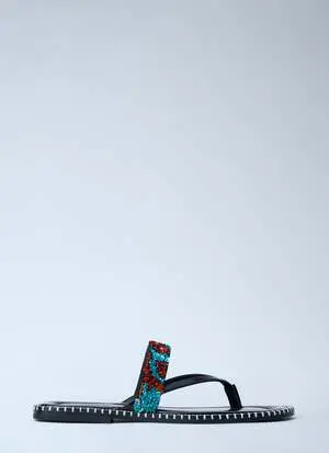 Dries Van Noten Embellished Whipstitched Leather Flat Sandals