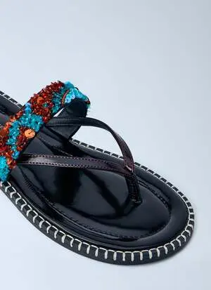Dries Van Noten Embellished Whipstitched Leather Flat Sandals - Blue