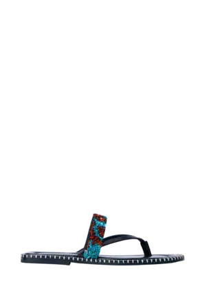Dries Van Noten Embellished Whipstitched Leather Flat Sandals - Blue