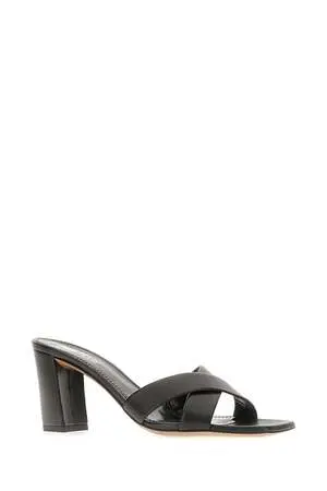 Paris Texas Black Leather Mule With Block Heel - Multicolor