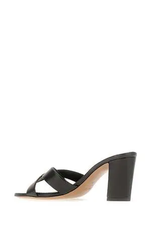 Paris Texas Black Leather Mule With Block Heel - Multicolor