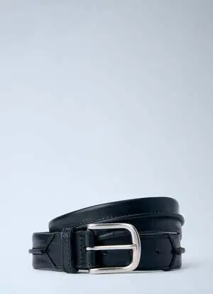 Dries Van Noten Embossed Seam Leather Belt - Black
