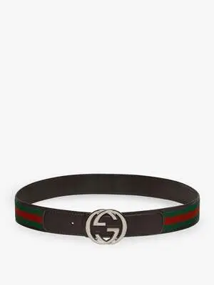 Gucci Web Fabric And Leather Belt With Gg Buckle - Multicolor
