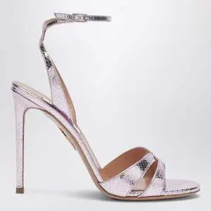 AQUAZZURA Strappy Metallic Leather Stiletto Sandals - Pink