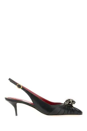 Valentino Garavani Black Leather Slingback Pumps With Embellished Detail - Multicolor