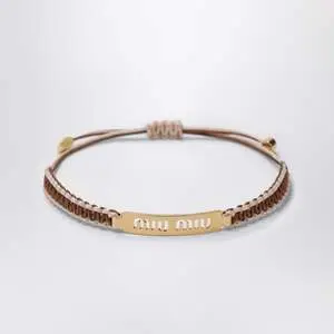 Miu Miu Braided Cord Bracelet With Gold Tone Logo - Multicolor