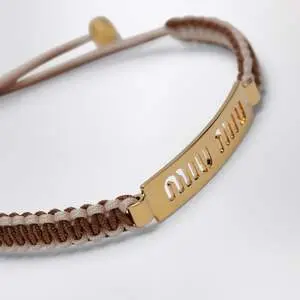 Miu Miu Braided Cord Bracelet With Gold Tone Logo
