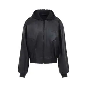 Balenciaga Soft Lambskin Hooded Jacket With Back Print