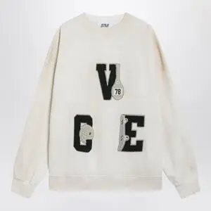 GOLDEN GOOSE Crewneck Sweatshirt With Patches And Distressed Effect - White