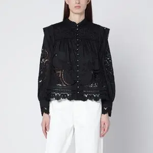 Farm Rio Richelieu Cotton Blouse - Black