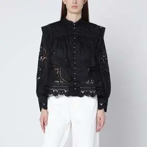Farm Rio Richelieu Cotton Blouse - Black