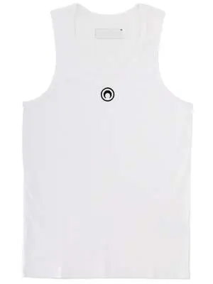 MARINE SERRE Ribbed Tank Top With Moon Logo - White