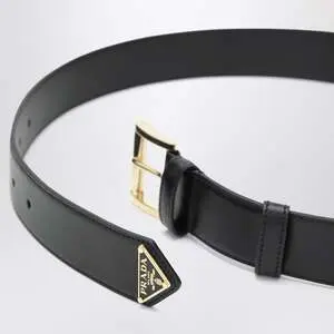 Prada Leather Belt With Triangle Logo - Black