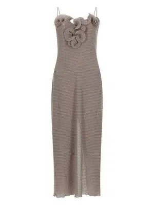 Magda Butrym Floral Applique Midi Dress - Brown