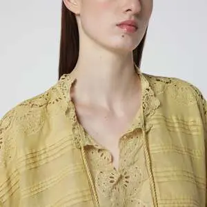 Isabel Marant Étoile Ochre Cotton Blouse With Floral Lace