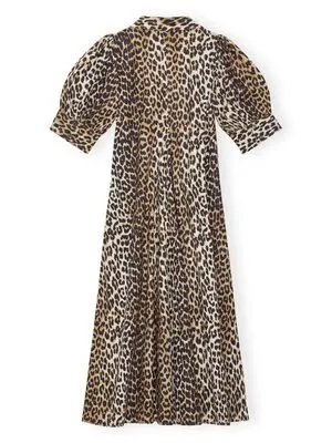GANNI Leopard Print Organic Cotton Maxi Dress - Multicolor