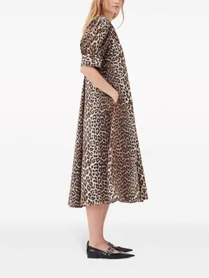 GANNI Leopard Print Organic Cotton Maxi Dress - Multicolor