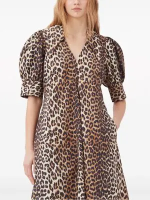 GANNI Leopard Print Organic Cotton Maxi Dress - Multicolor