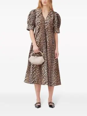 GANNI Leopard Print Organic Cotton Maxi Dress - Multicolor