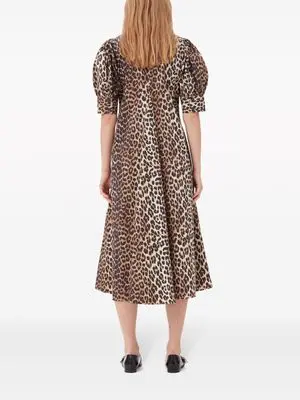 GANNI Leopard Print Organic Cotton Maxi Dress - Multicolor