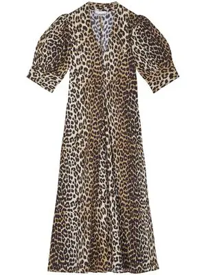 GANNI GANNI Leopard Print Organic Cotton Maxi Dress