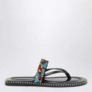 Dries Van Noten Black Sequin Embellished Thong Sandals - Blue