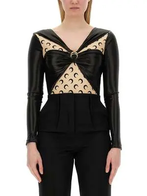MARINE SERRE Draped Bodysuit - Black