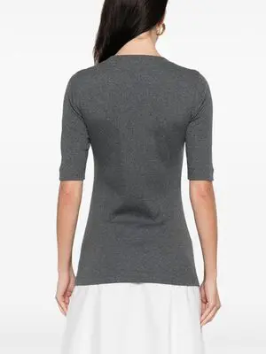 Brunello Cucinelli Grey V-neck Beaded Detail Short Sleeve Sweater - Multicolor